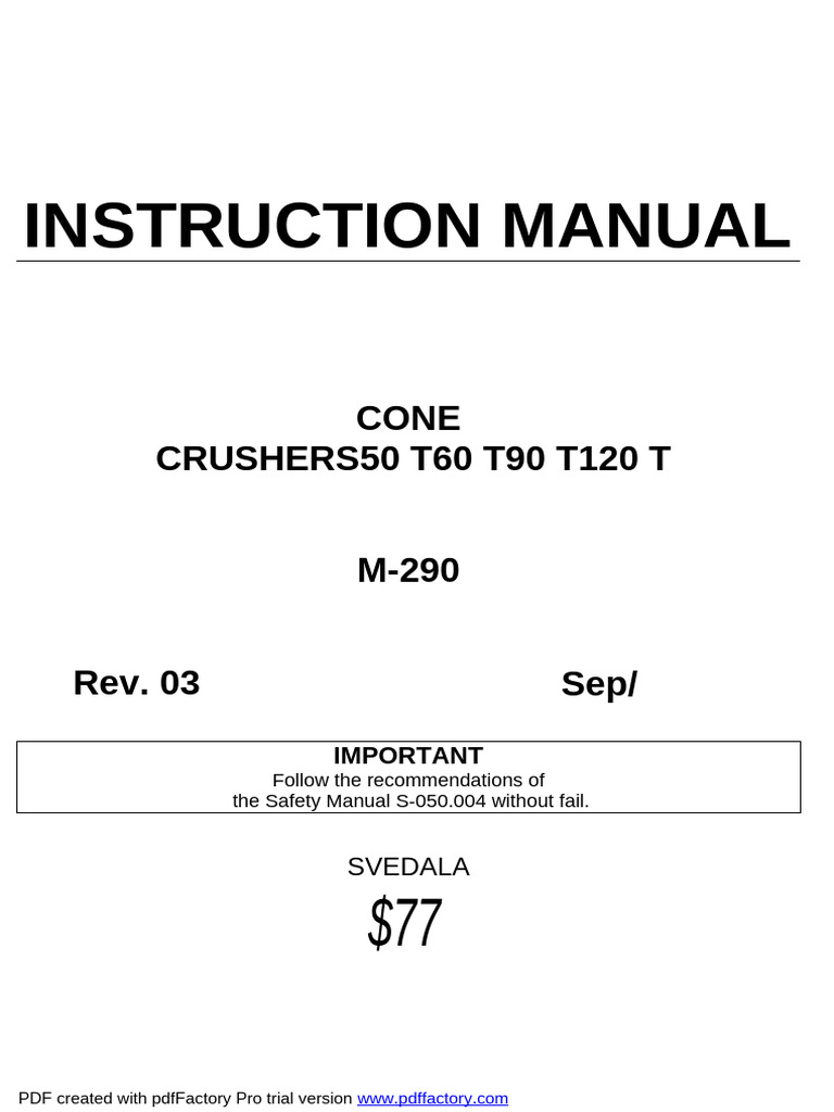 Svedala Cone Crushers Manual | PDF | Bearing (Mechanical) | Screw