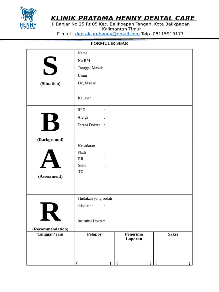 FORMULIR SBAR DAN TBAK | PDF