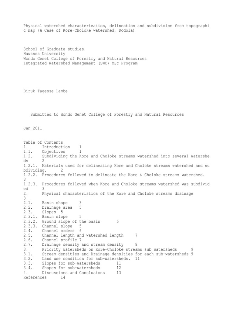 Physical Watershed Characterization, Delineation and Subdivision From ...
