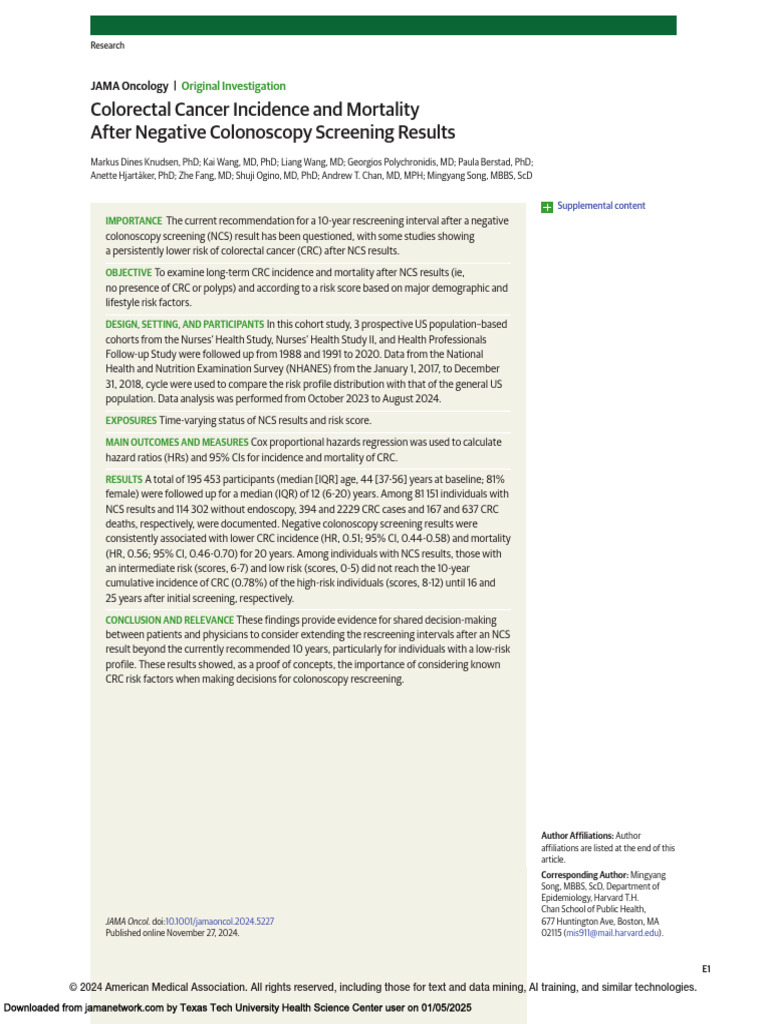 CRC Incidence After Negative Colonos | PDF | Colorectal Cancer ...