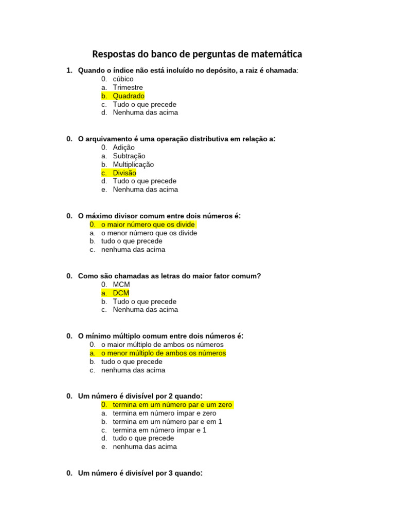 Perguntas e Respostas de Matemática | PDF | Objetos matemáticos ...