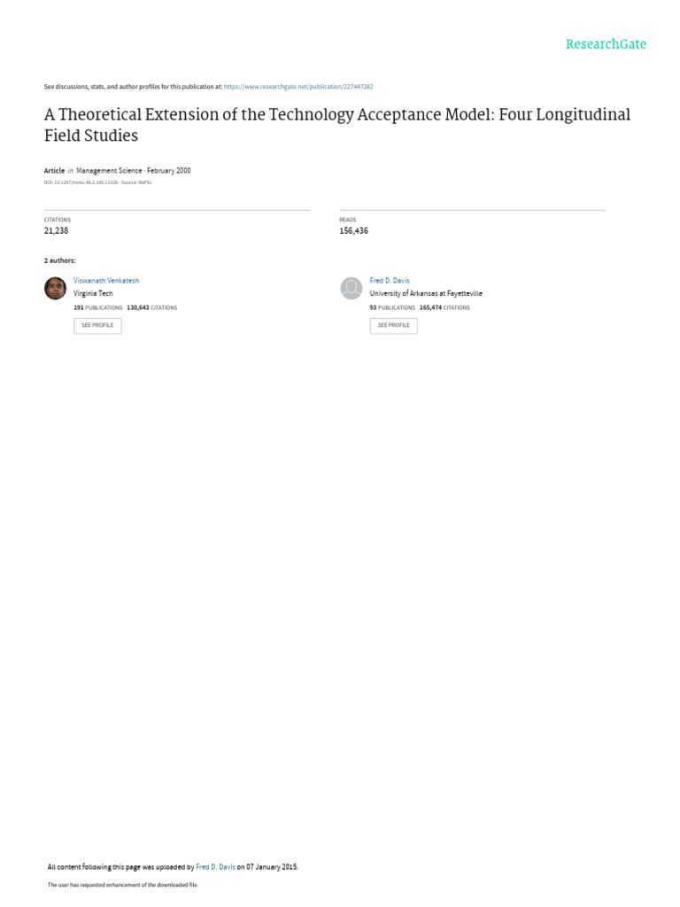 Venkatesh Davis 2000 MGT Sci | PDF | Behavioural Sciences | Social ...