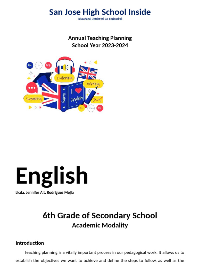 6th Grade English Teaching Plan 2023-2024 | PDF | Communication | Teachers