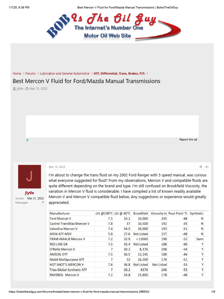 Best Mercon V Fluid For Ford - Mazda Manual Transmissions ...