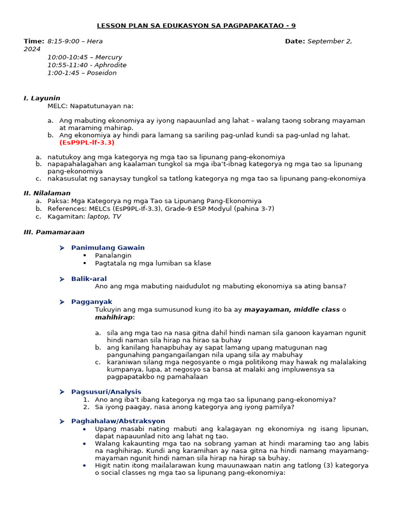 Lesson Plan in Esp - Week 6 | PDF