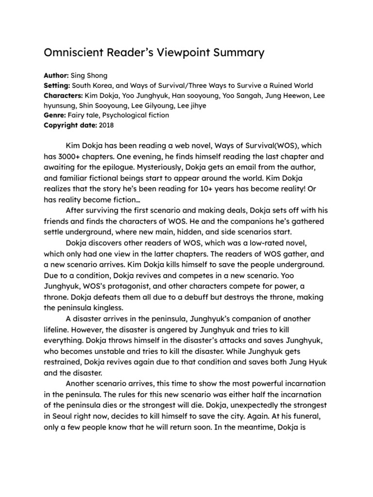 Omniscient Reader's Viewpoint Summary - Webnovel Summary | PDF