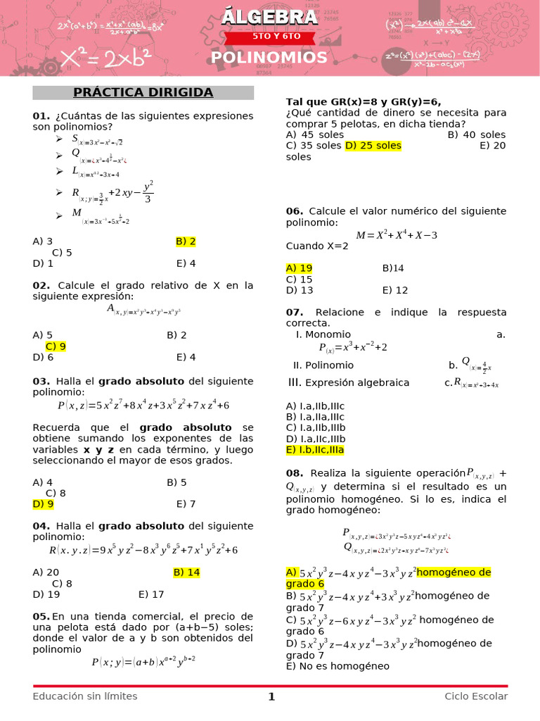 Semana 3 - Polinomios | PDF | Álgebra | Álgebra abstracta