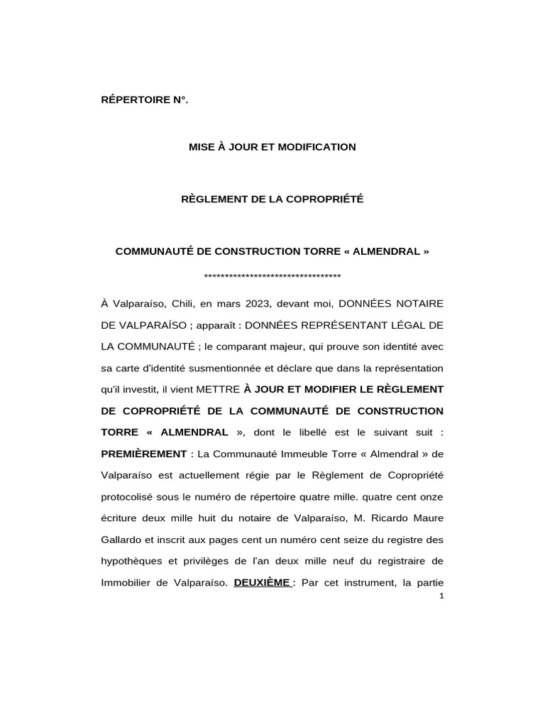 Mise à jour du règlement de copropriété | PDF | Condominium | Appartement