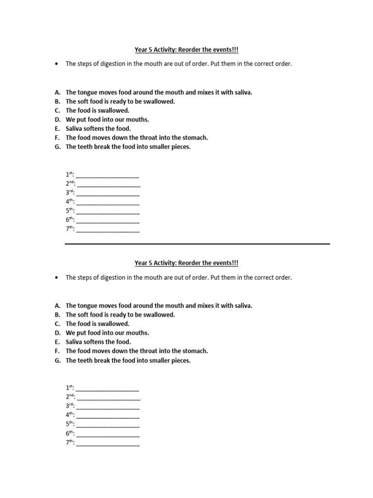 Reorder The Events Year5 | PDF