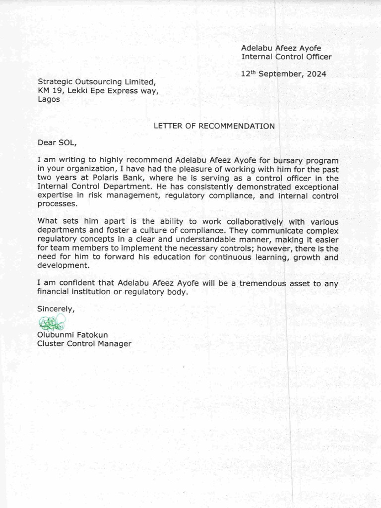 Afeez - Recommendation Letter | PDF