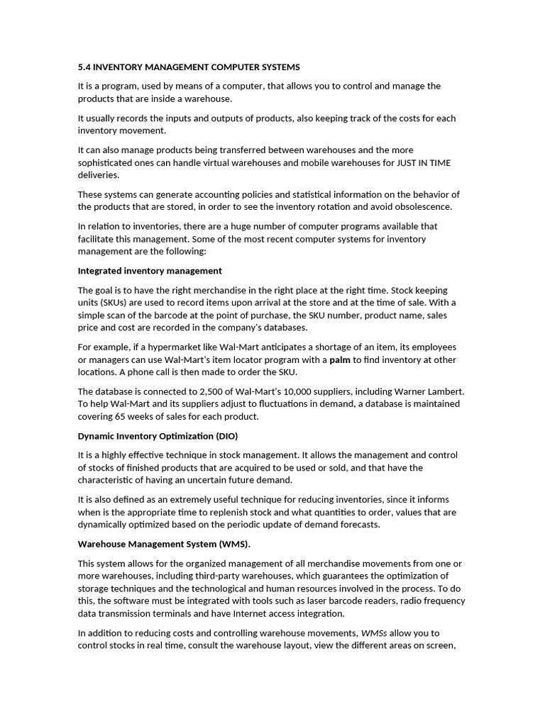 5.4 Computerized Inventory Management Systems. | PDF | Inventory ...