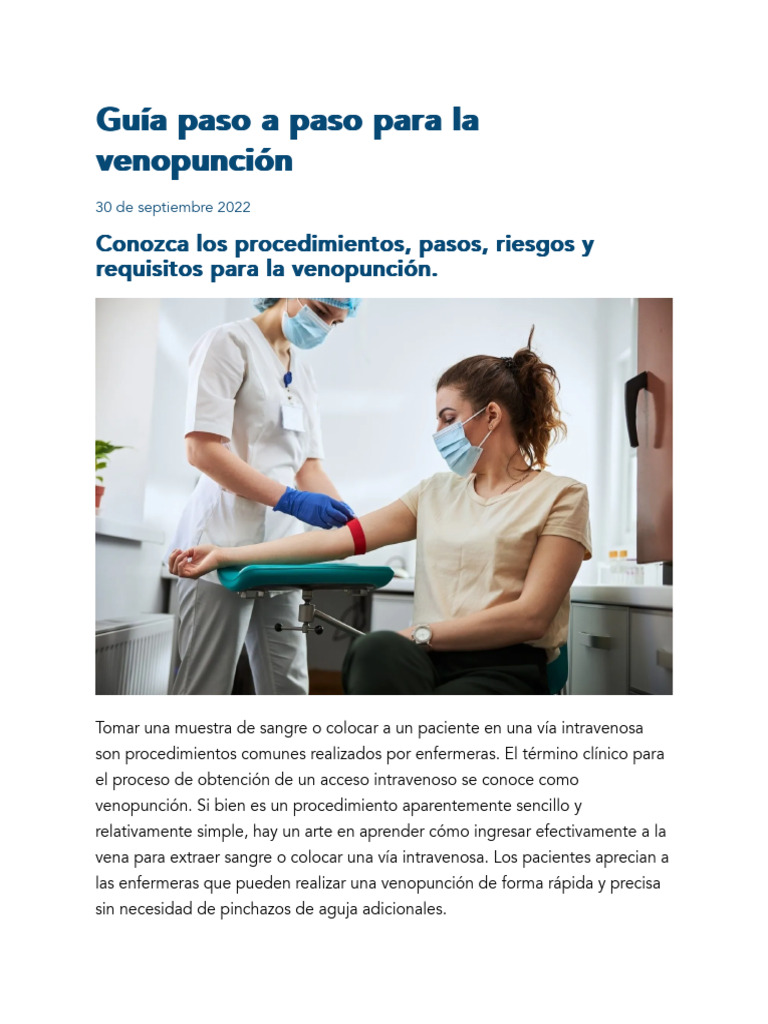 Guía Paso A Paso para La Venopunción - Riesgos y Requisitos | PDF ...