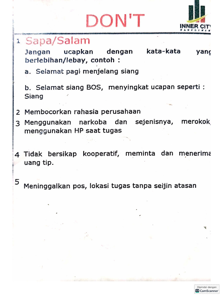 Kartu DO and DON'T PBI | PDF