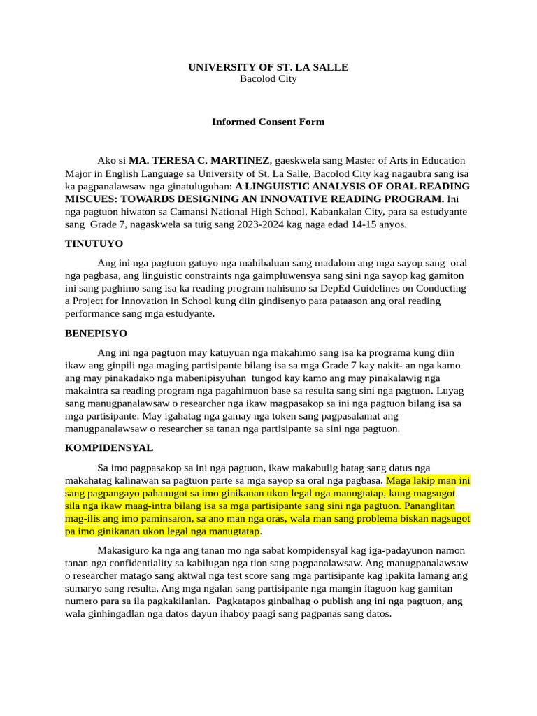 Parents Assent & Informed Consent Form - Martinez | PDF