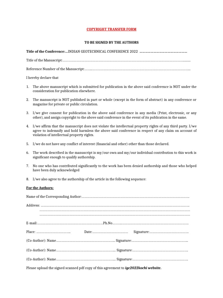 Copyright Transfer Form for IGC 2022 | PDF