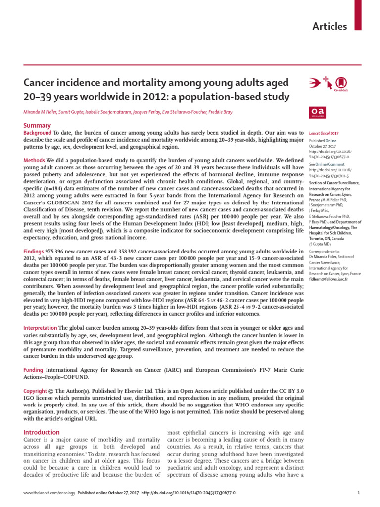Cancer Incidence and Mortality Among Young Adults Aged 20-39 Years ...