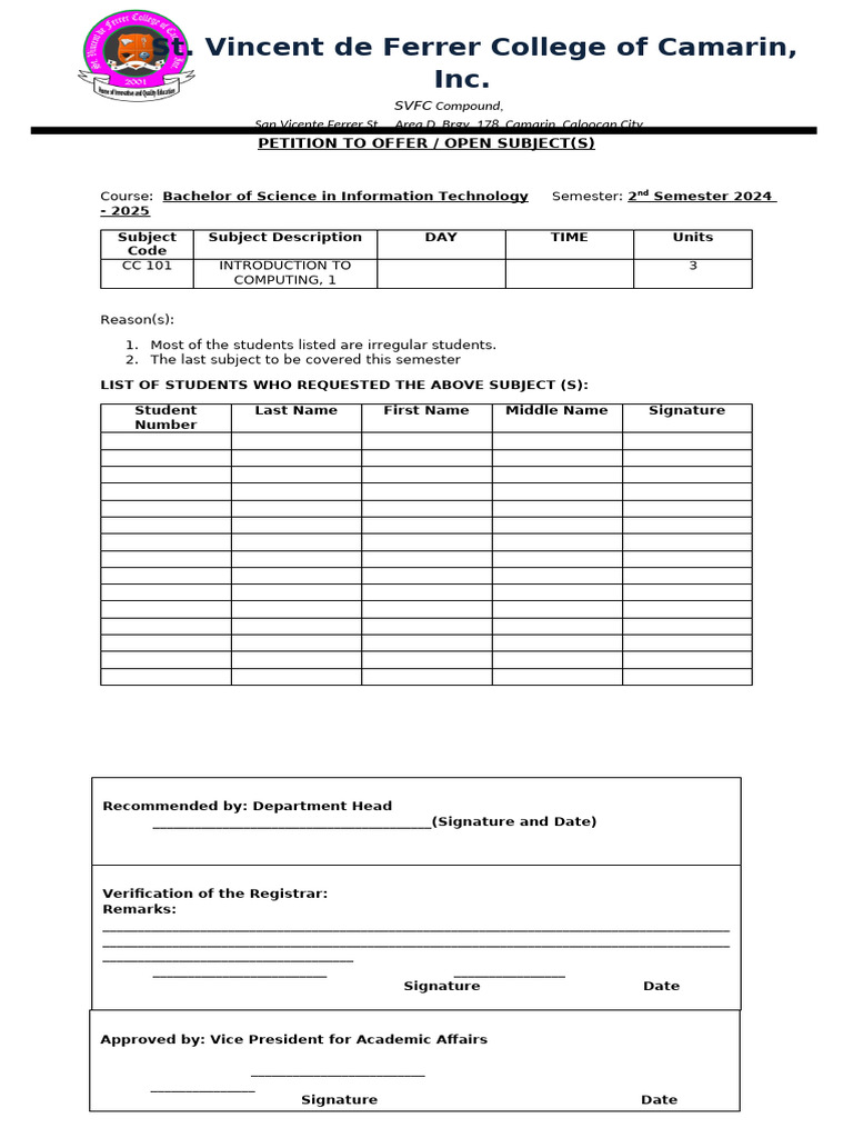Petition For Introduction To Computing 1 | PDF