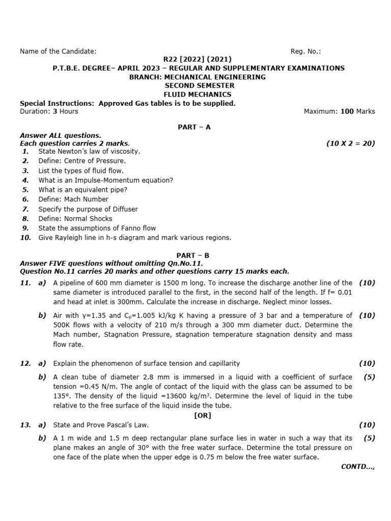 FLUID_MECHANICS 2023 | PDF | Mach Number | Fluid Dynamics