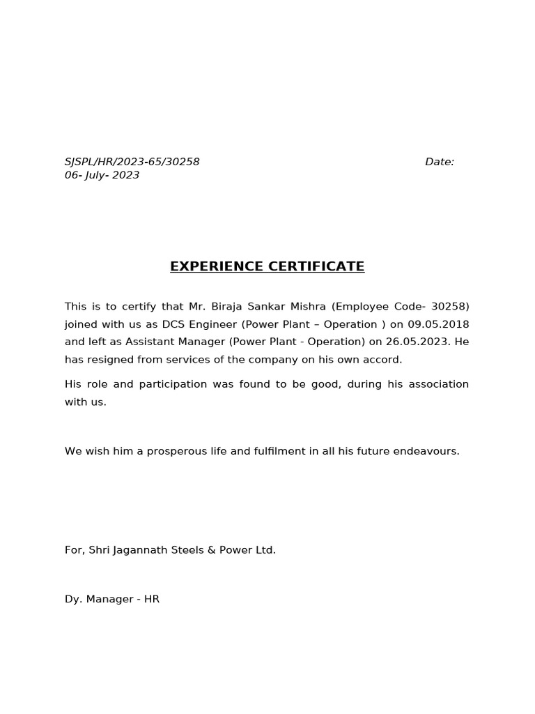 Experience Certificate for Engineers | PDF