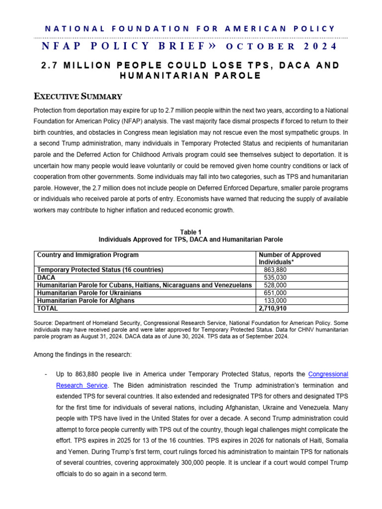 TPS and Humanitarian Parole Numbers - NFAP Policy Brief.2024 | PDF ...