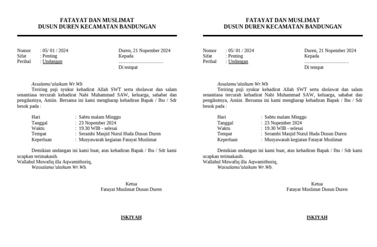 Undangan Musyawarah Fatayat Muslimat | PDF