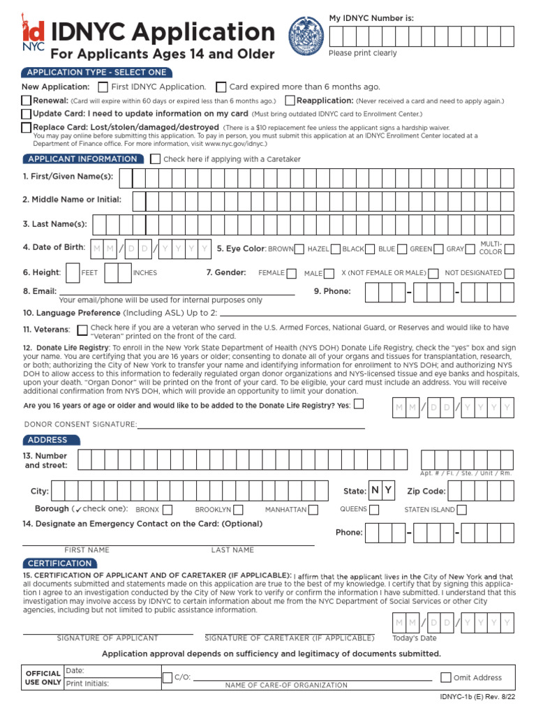 IDNYC Application Guide for Ages 14+ | PDF | Identity Document ...