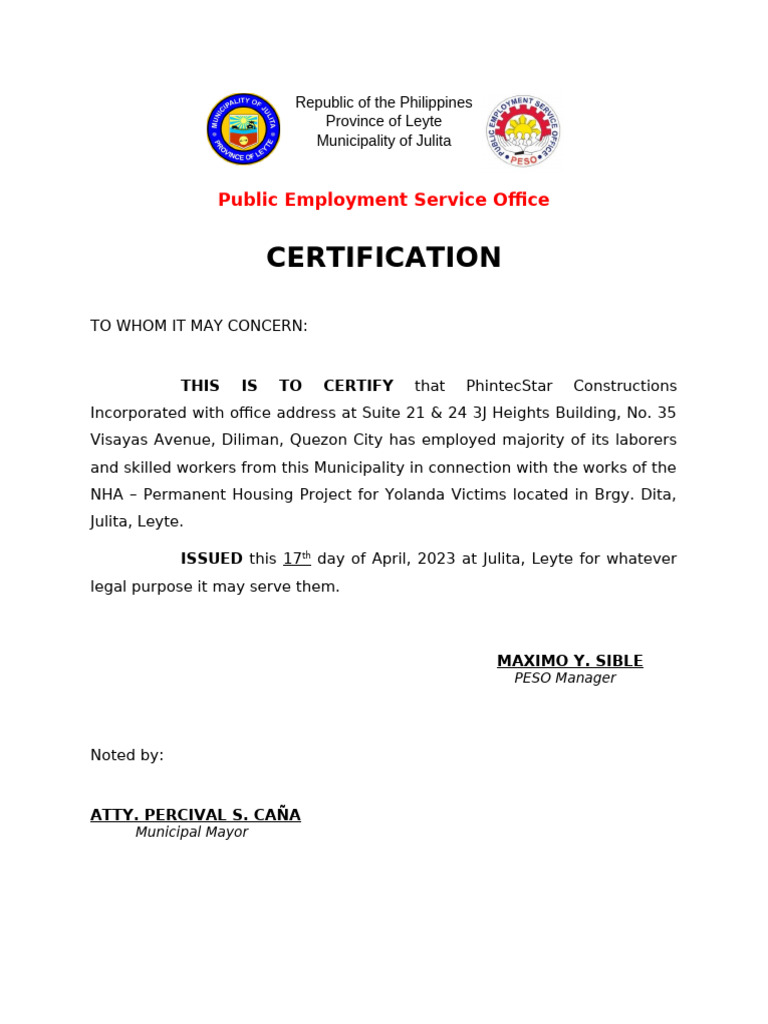 Laborers Certification | PDF