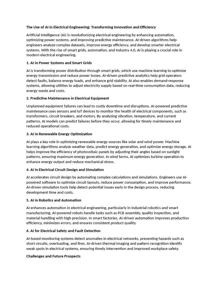 The Use of AI in Electrical Engineering | PDF | Artificial Intelligence | Intelligence (AI ...