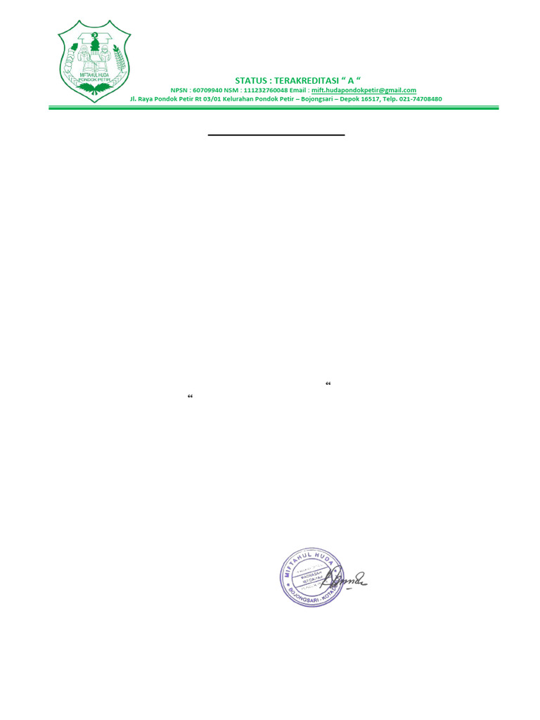 Surat Keterangan Azzahra Audrey Azalia | PDF