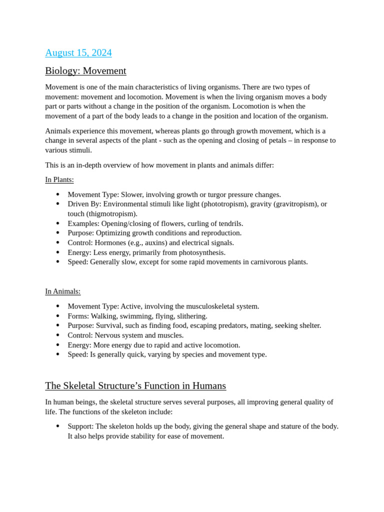 Biology - Movement | PDF