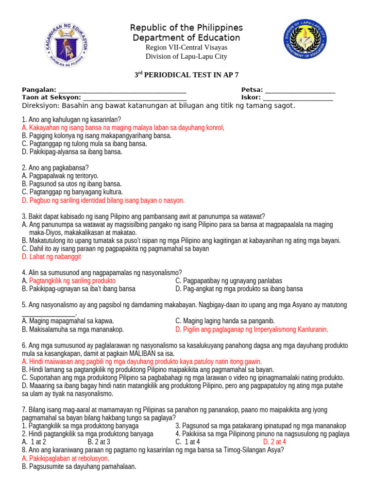 3rd Quarter AP 7 | PDF