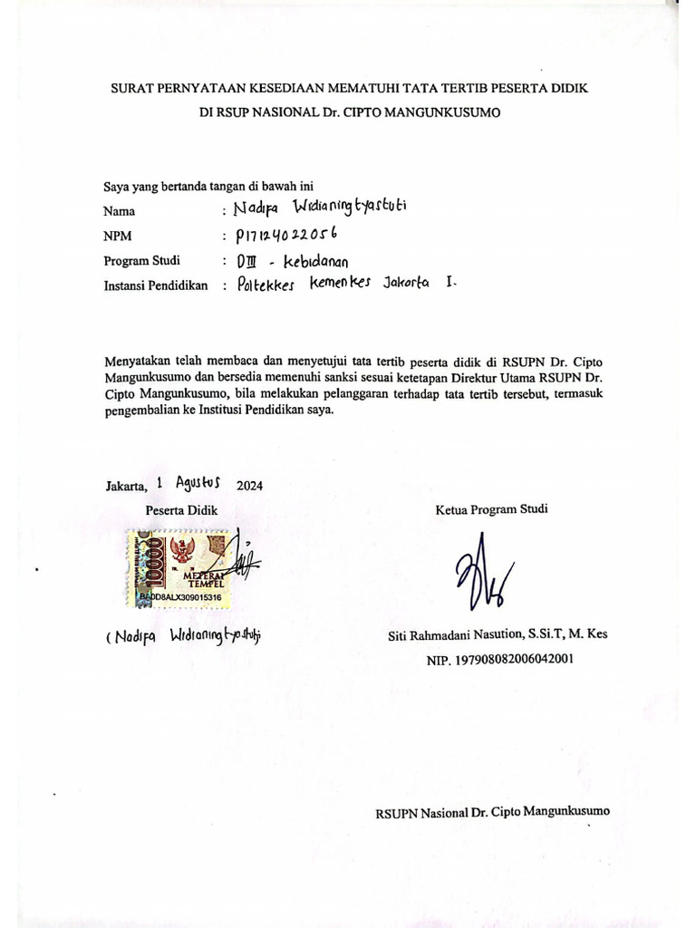 Surat Pernyataan RSCM | PDF