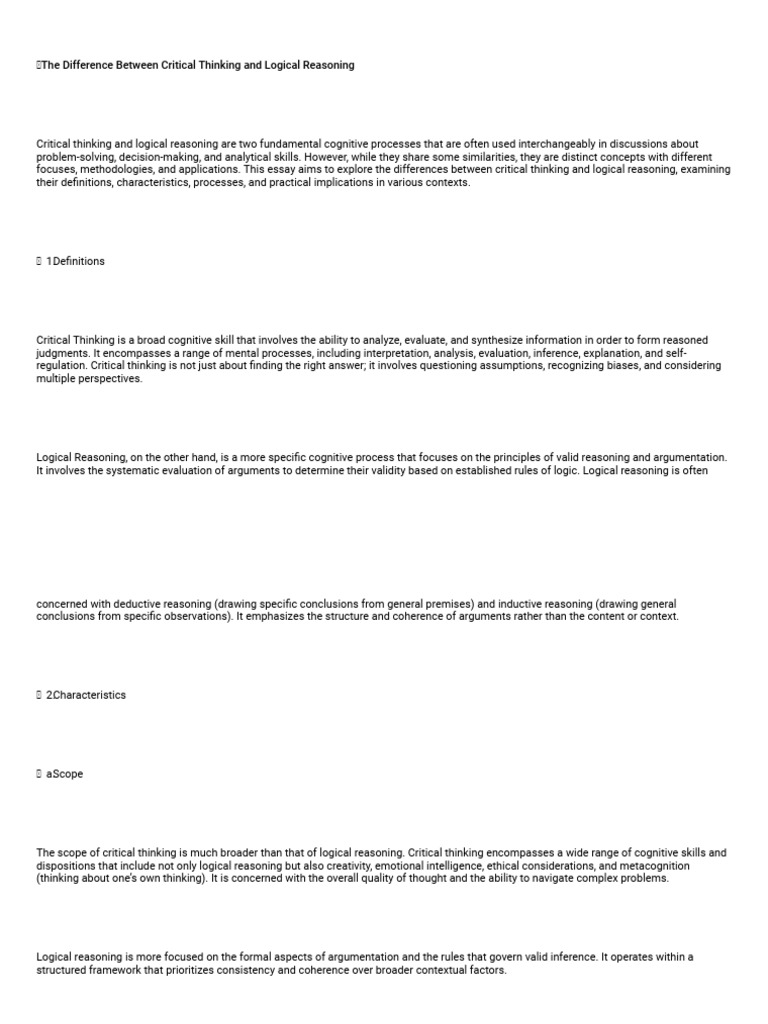 Critical Thinking Vs Logical Reasoning Pdf Critical Thinking Logic