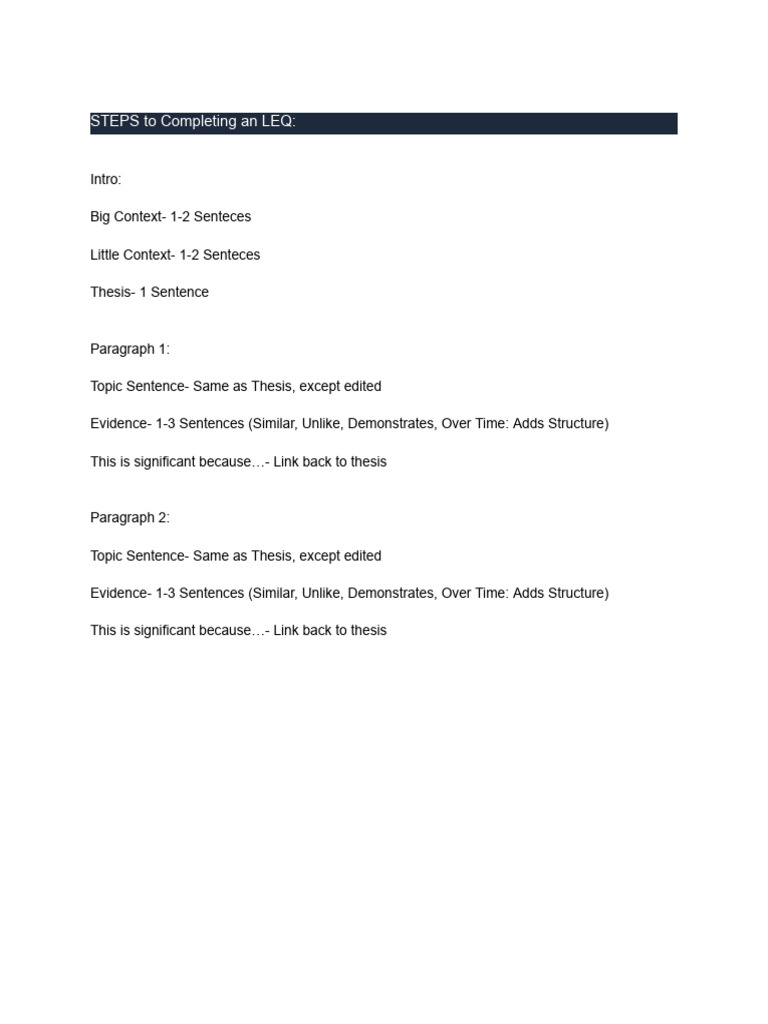 LEQ Writing Steps and Structure Guide | PDF