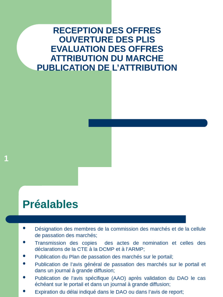 Réception Des Offres, Ouverture Des Plis, Évaluation Et Attribution Provisoire Du Marché Sénégal ...
