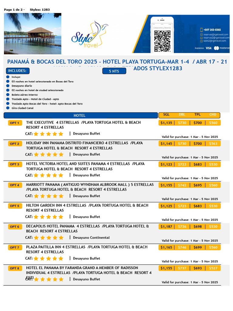 T Tarifario PQT 1653 | PDF | Hotel | Industria de la hospitalidad