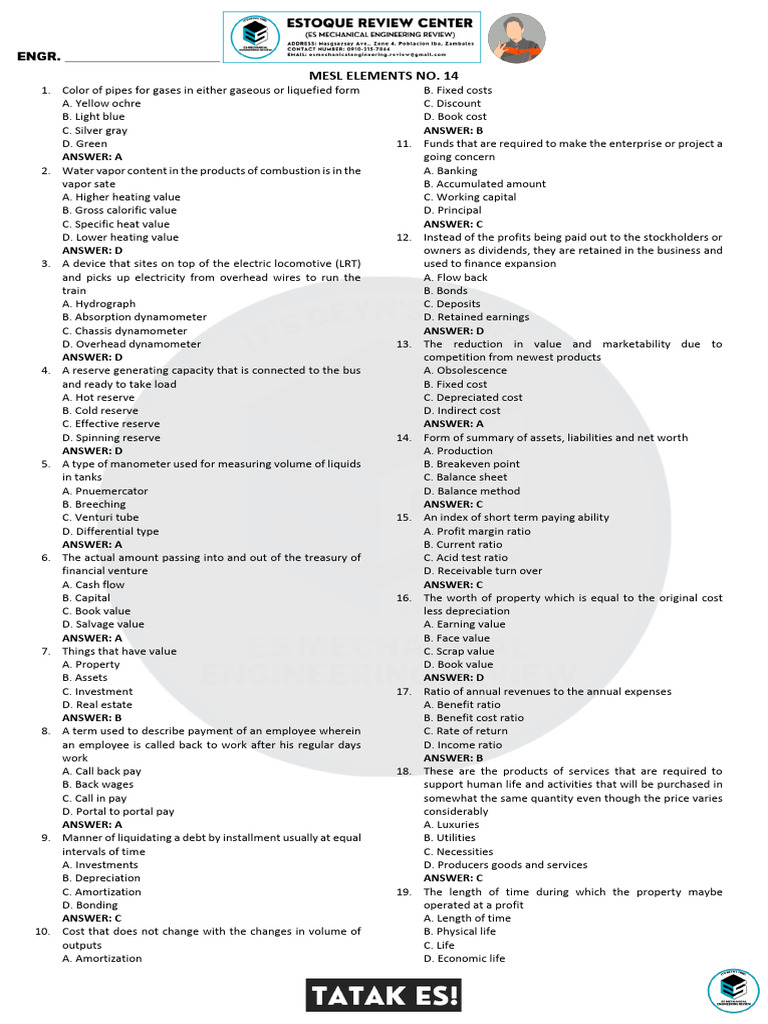 Mesl Elements No.14 | PDF | Book Value | Velocity