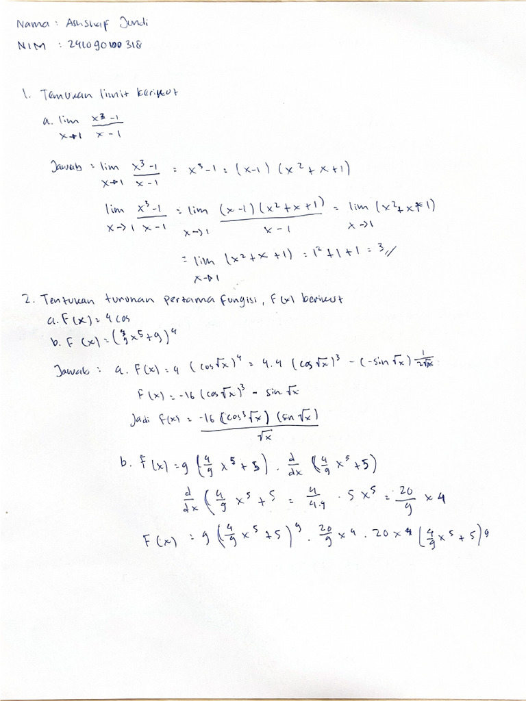 Kuis Kalkulus - Ashshaf Jundi | PDF
