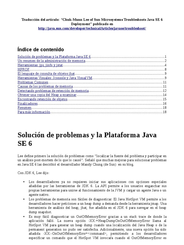 Solucióndeproblemasdememoriaenjava Pdf Máquina Virtual De Java Java Lenguaje De Programación