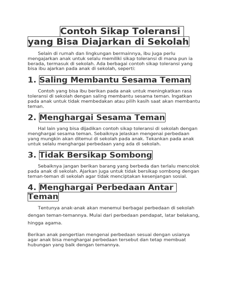 Asma 5b Contoh Toleransi Di Sekolah | PDF