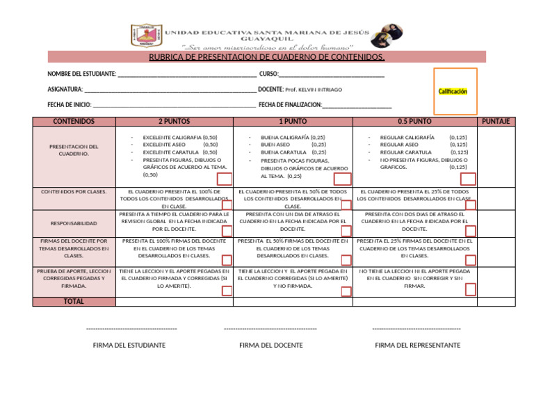 Rubrica de Cuaderno. | PDF