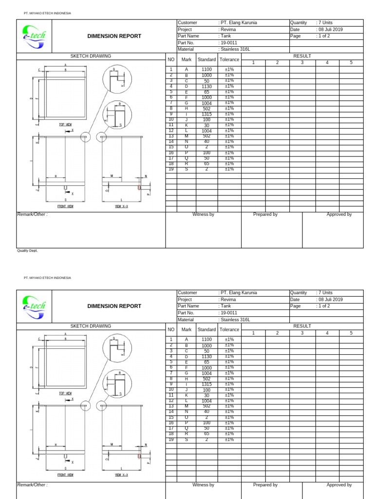 Dimension Report for Revima Project | PDF | Metals | Stainless Steel