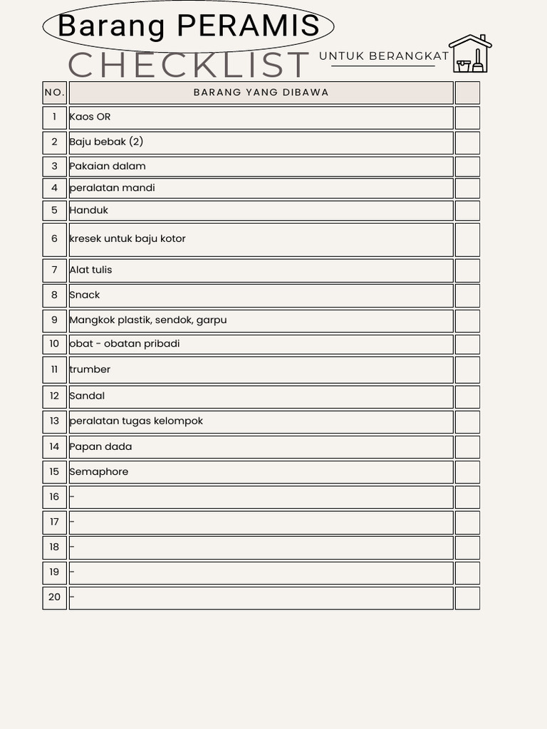 Checklist Barang Peramis - Berangkat | PDF