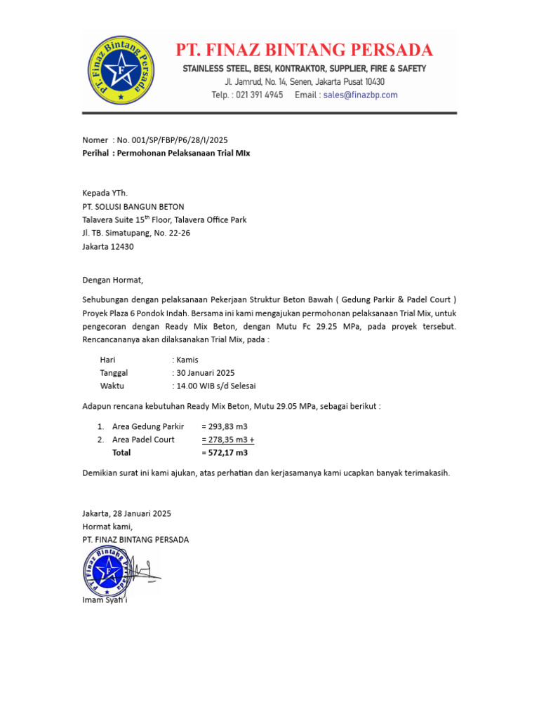 Surat Undangan Trial Mix PT Solusi Bangun Beton | PDF