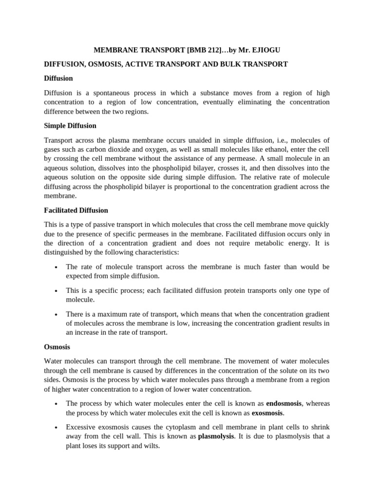 MEMBRANE TRANSPORT | PDF | Cell Membrane | Osmosis