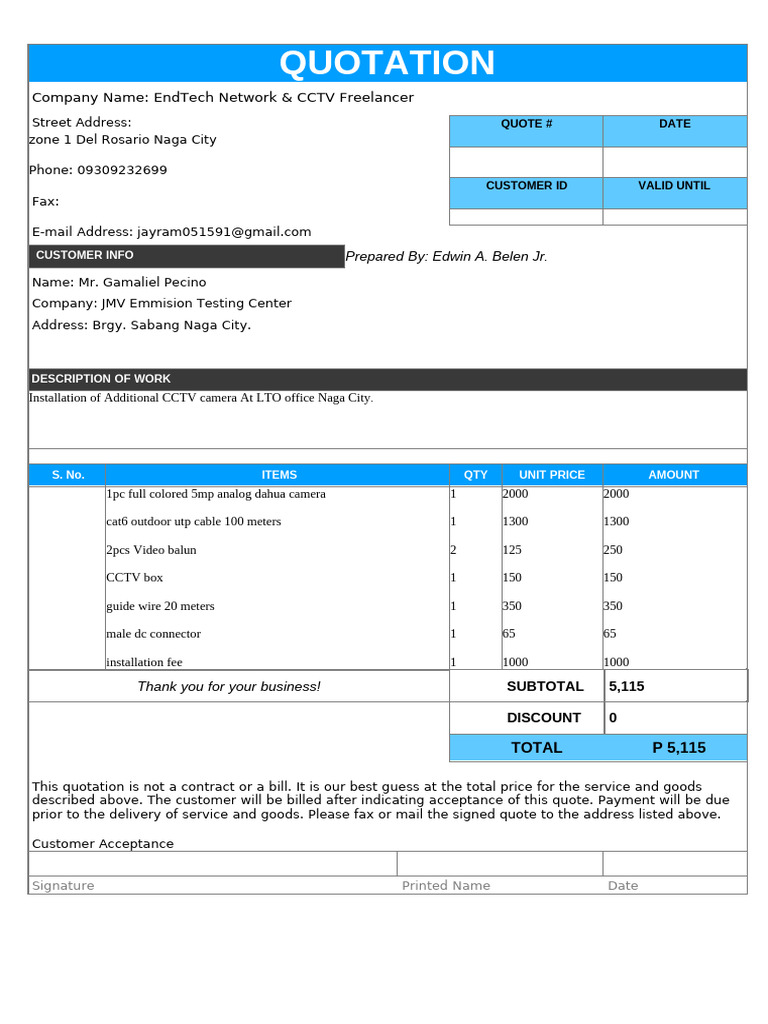 CCTV Installation Quotation for JMV | PDF