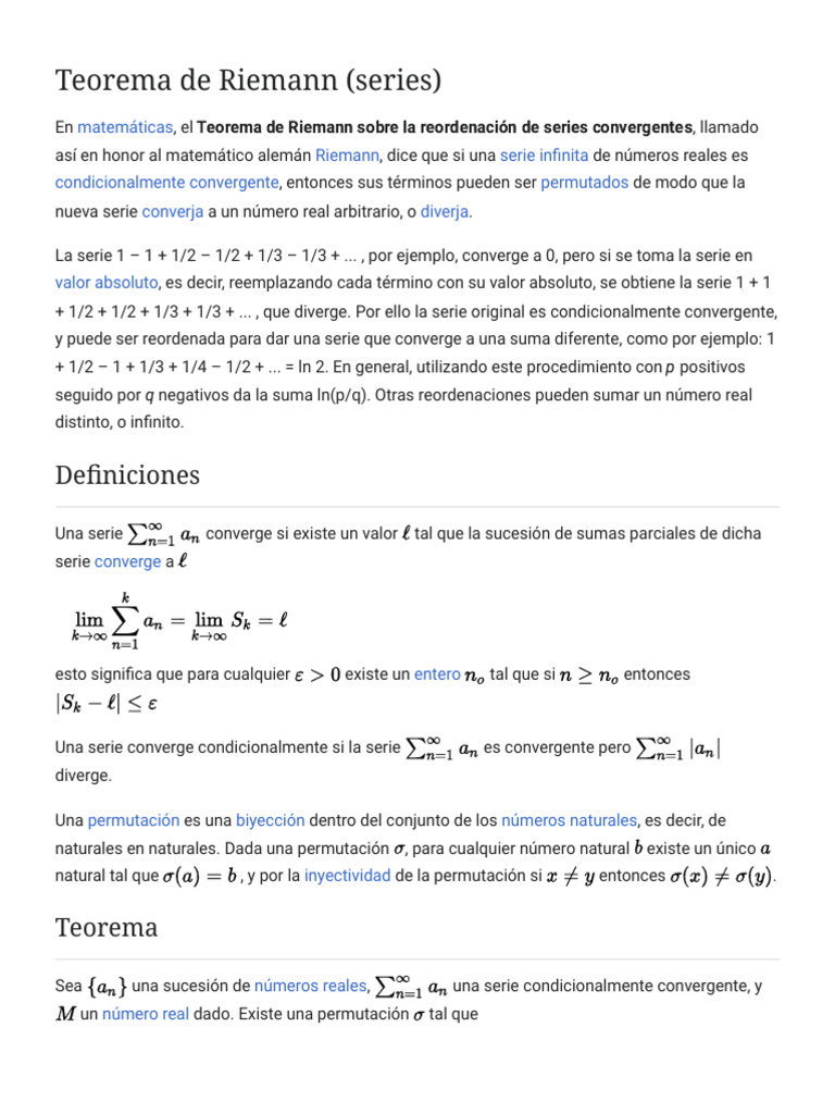 Teorema de Riemann (Series) | PDF | Análisis matemático | Matemáticas