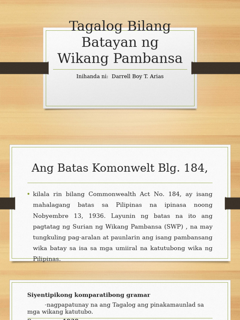 Tagalog Bilang Batayan Ng Wikang Pambansa Report | PDF