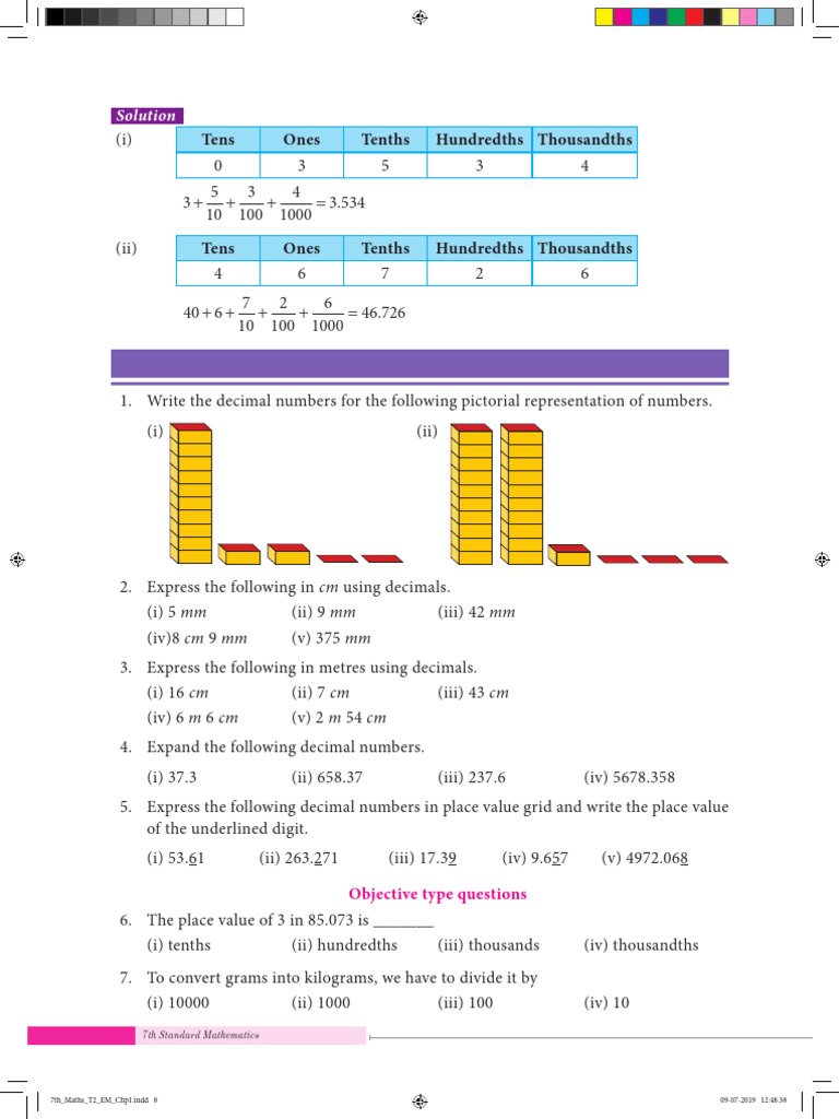 7th Maths One Mark Term2 | PDF | Area | Numbers