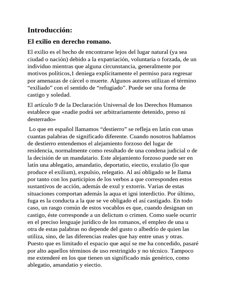 Exilio en Derecho Romano: Historia y Evolución | PDF | Exilio